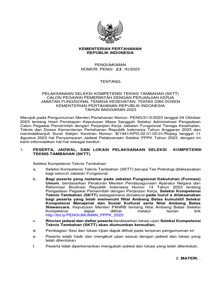 Pengumuman SKTT Jadwal 2023 | PDF