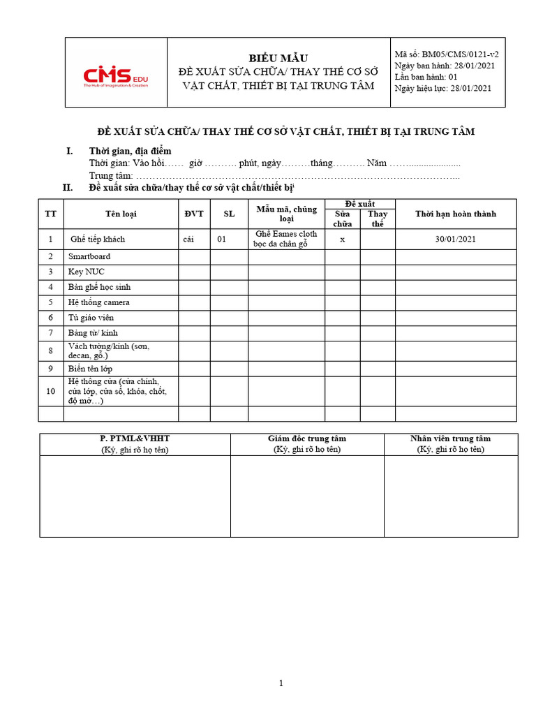 Bản Sao Của BM02.QĐ.cms.TT.15.Đề Xuất Sửa Chữa | PDF