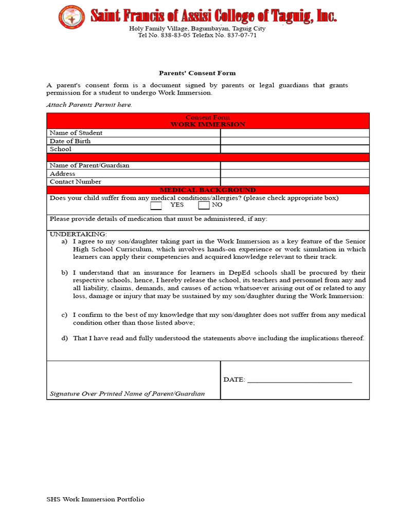 Parents Consent Immersion | PDF