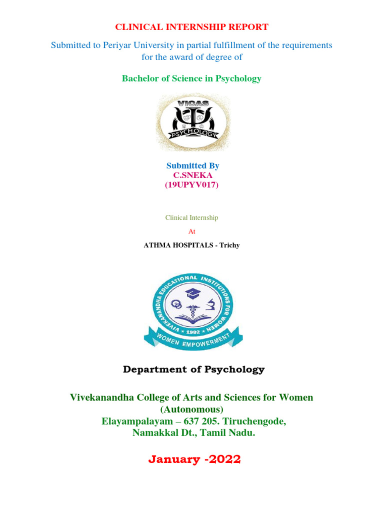 Sneka Internship Front Page | PDF | Psychology | Health Care
