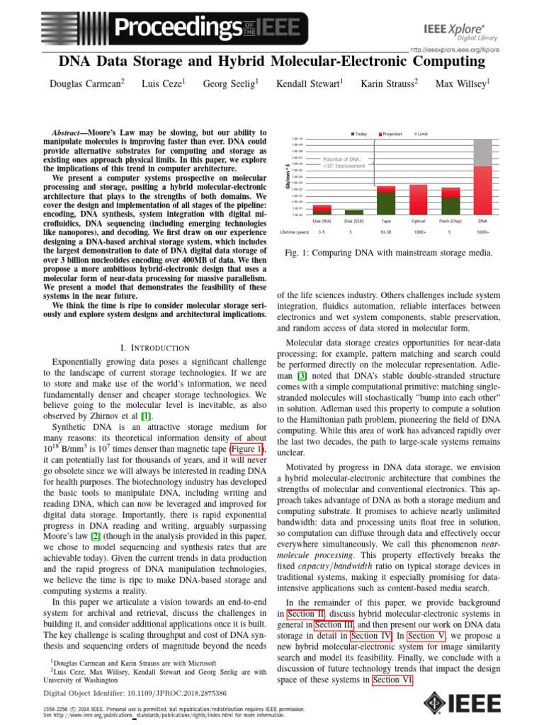 DNA Data Storage and Hybrid Molecular-Electronic Computing | Download Free PDF | Dna Sequencing ...