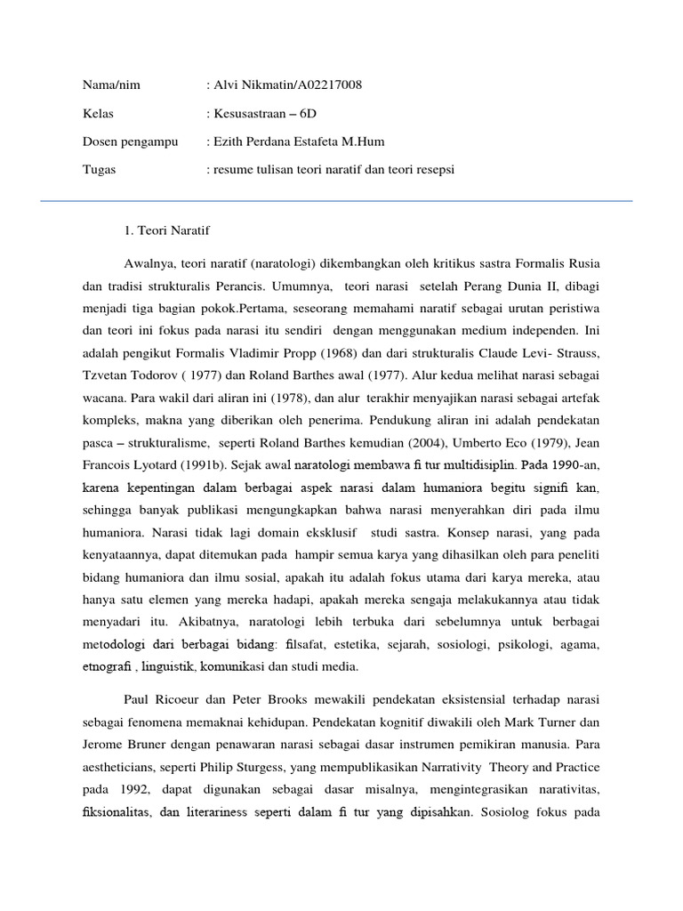 RESUM TEORI Naratif & Resepsi | PDF