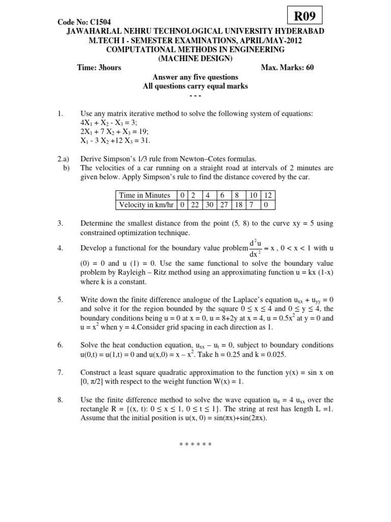 5627r09-Computational Methods in Engineering | PDF | Mathematical Optimization | Theoretical ...