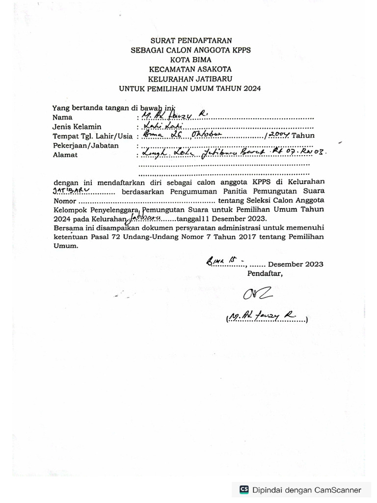 Surat Pendaftaran Oji | PDF