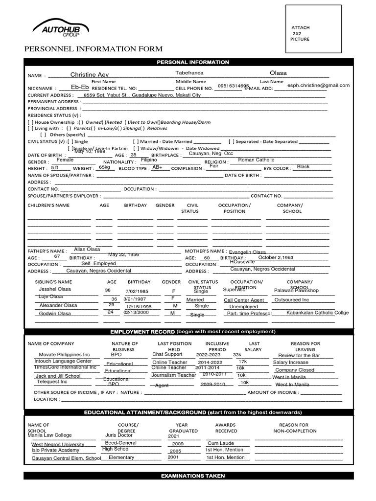 Personnel Information Form | PDF
