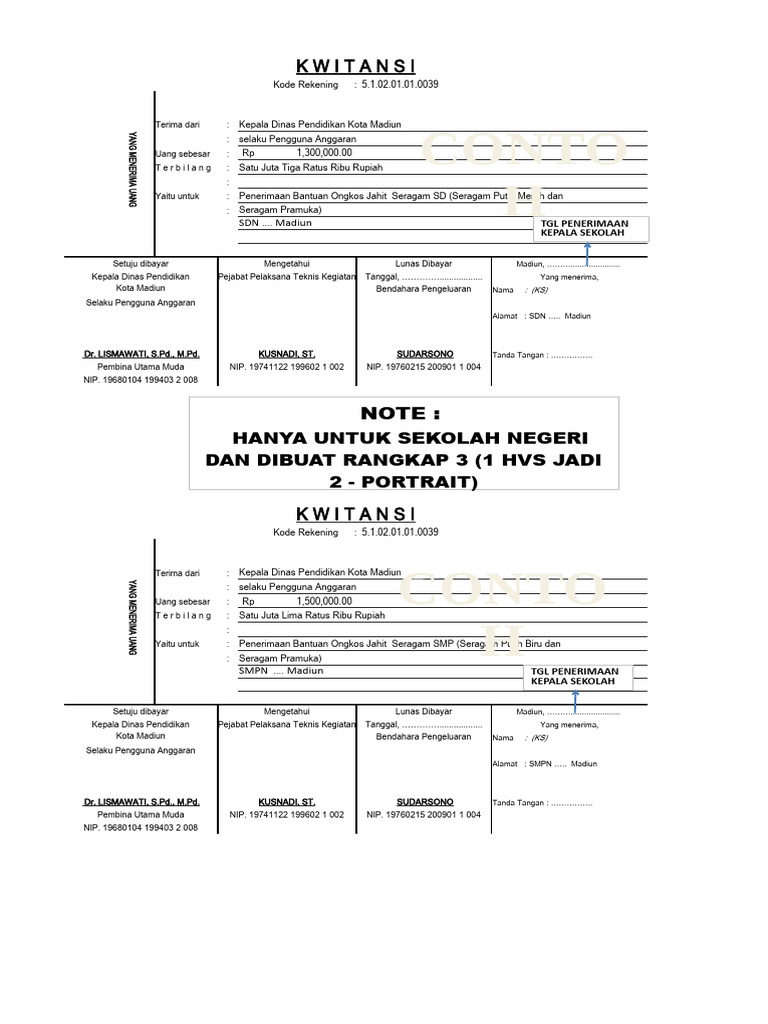 FORM Kwitansi Ongkos Jahit 2023 | PDF