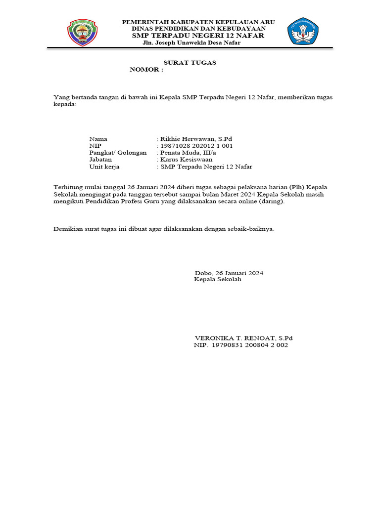 Contoh Surat Tugas PLH | PDF