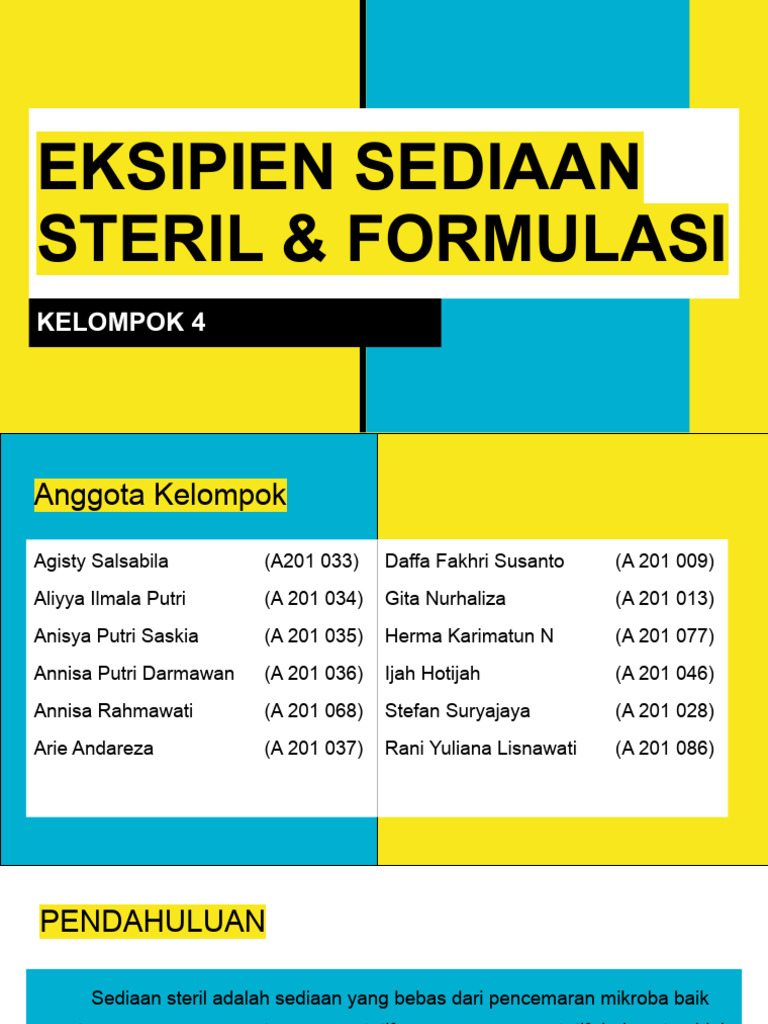 KELOMPOK 4 - EKSIPIEN SEDIAAN STERIL & FORMULASI - BTO - Rev | PDF