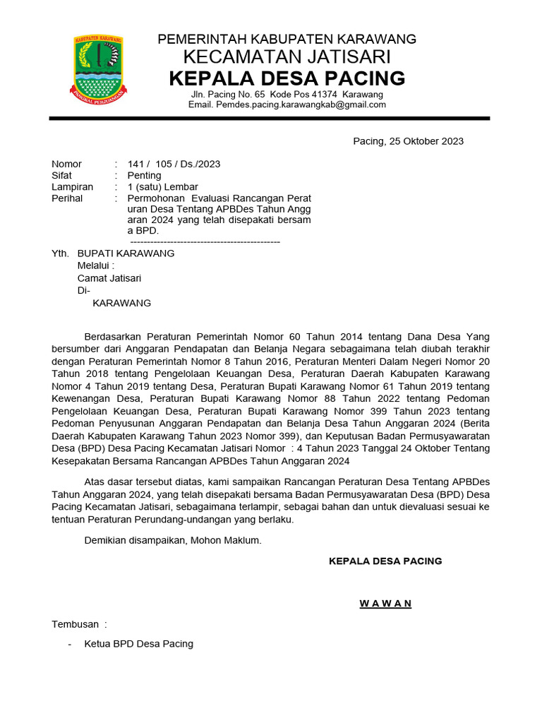 PERMOH-EVALUASI Rancangan APBDes 2022 Dan SK CAMAT | PDF