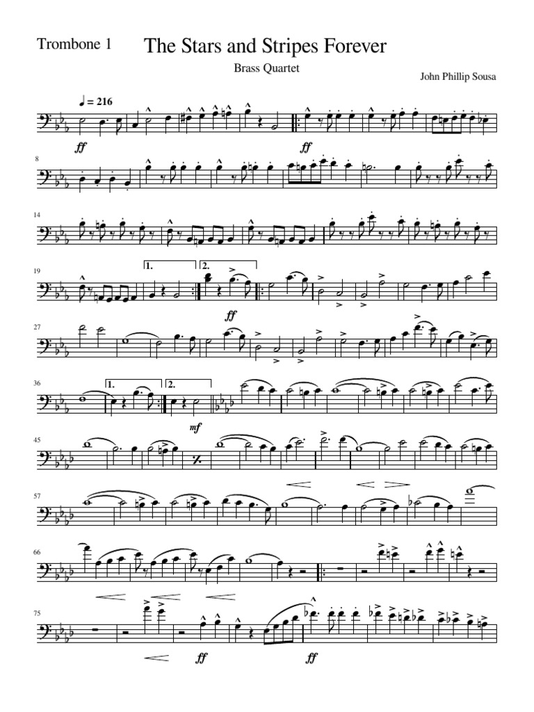 The Stars and Stripes Forever Trombone Quartet-Parts | Download Free PDF | Musical Compositions ...
