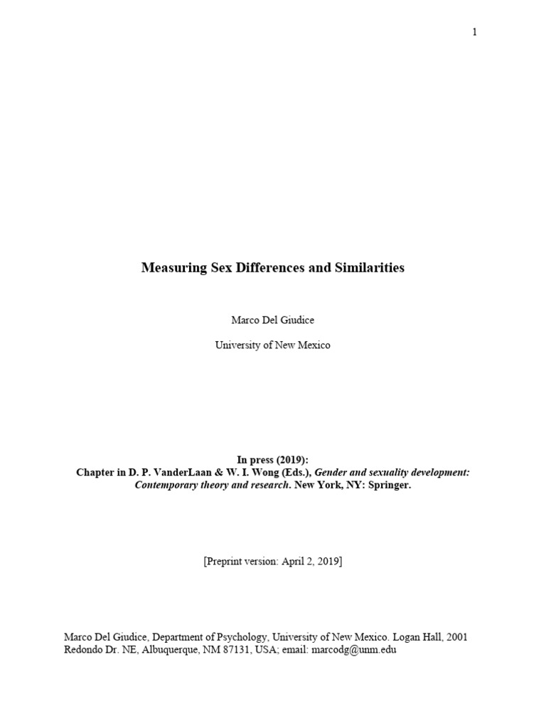 Measuring Sex Differences And Similarities Pdf Effect Size Variance