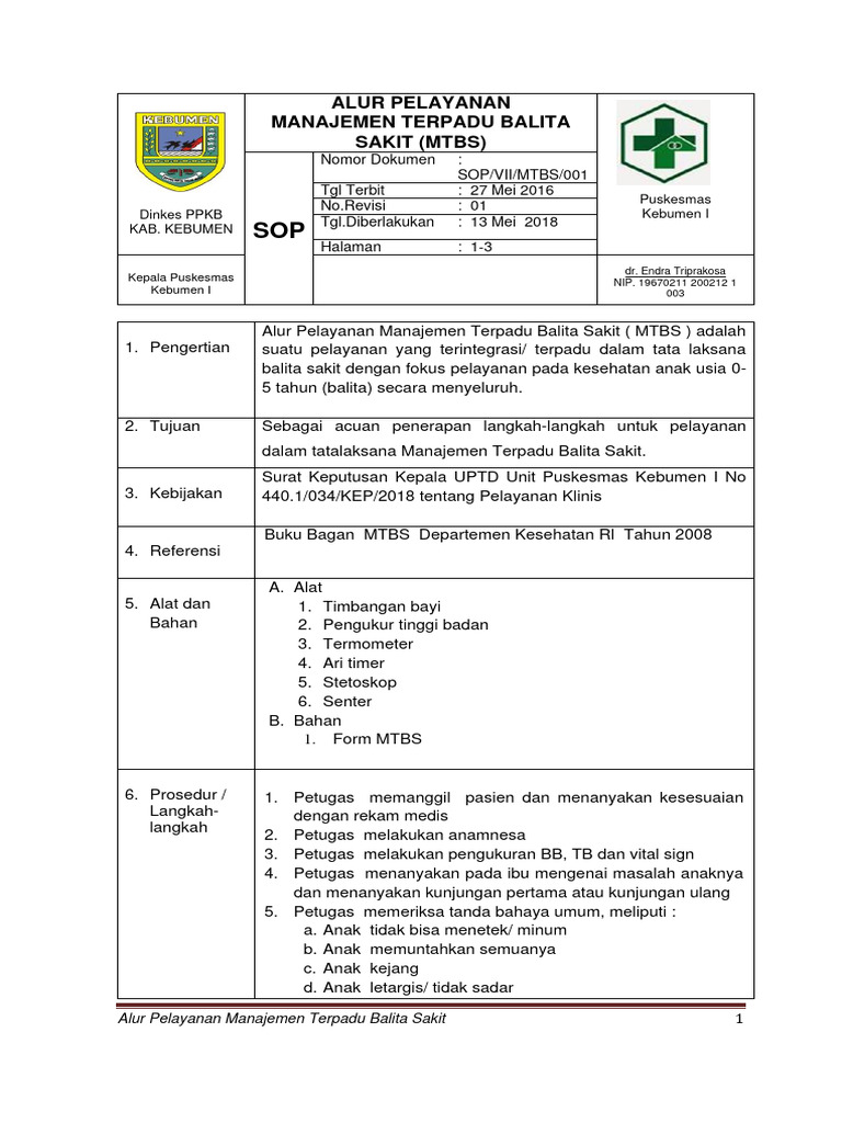 SOP Alur Pelayanan MTBS | PDF
