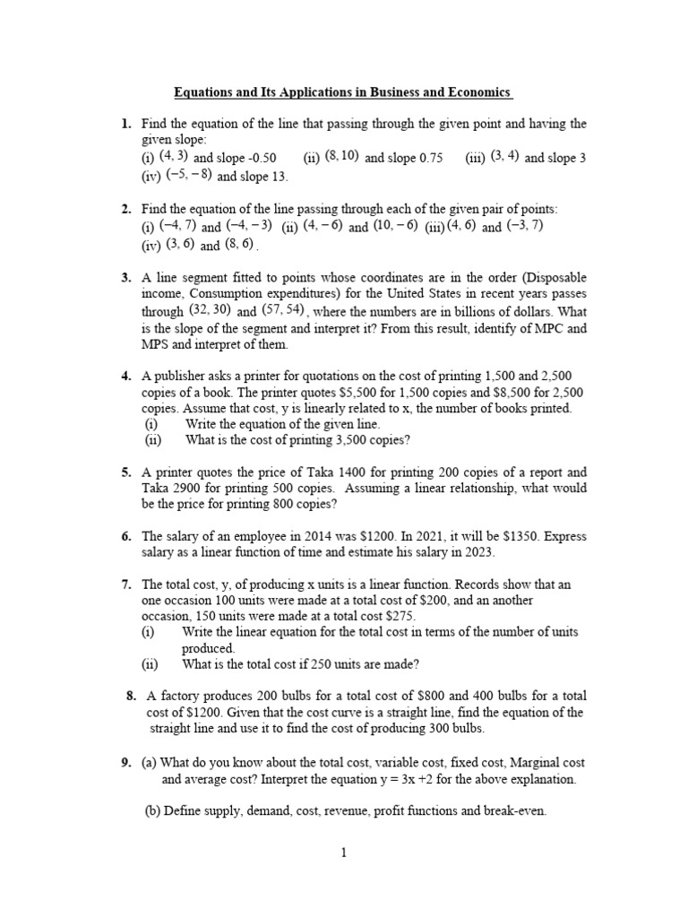 Problem Sheet of Math For Business BUS 7202 | PDF