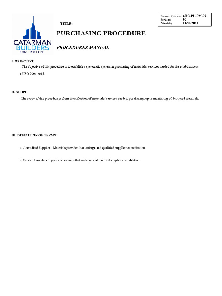 CBC-PU-PM-01 - Purchasing Procedure | PDF | Business