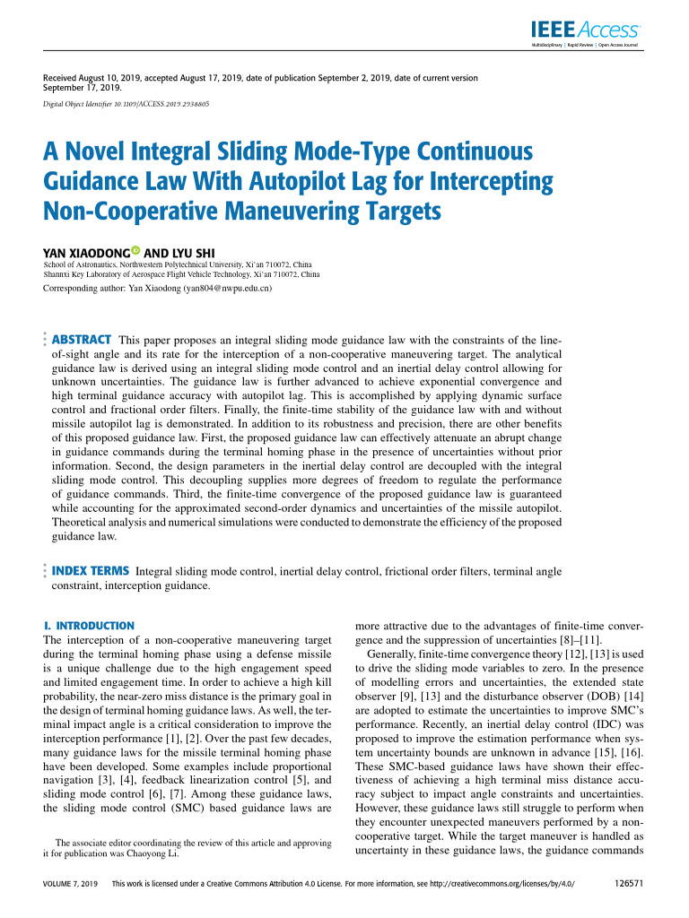 A Novel Integral Sliding Mode-Type Continuous Guidance Law With ...