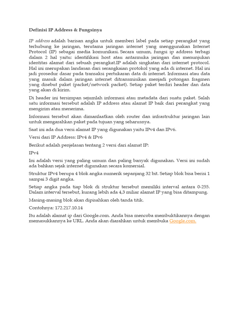 "IP Address: Definisi & Fungsinya" | PDF | Griya & Taman | Komputer
