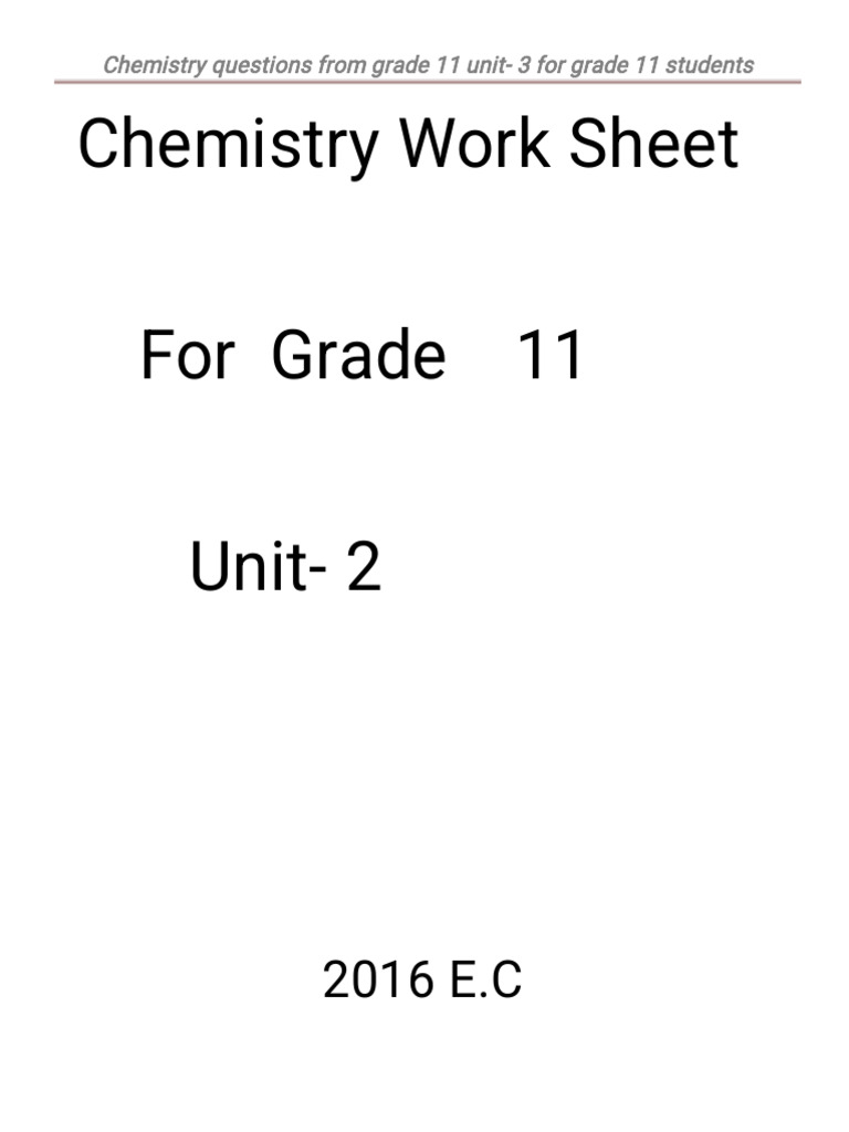 Chem Work Sheet Grade 11 Unit-2 | PDF | Atomic Physics | Chemistry