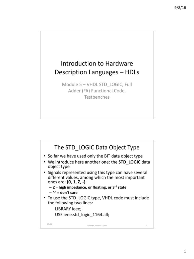 LectureModule 5 VHDL FA Testbenches | PDF | Vhdl | Software Engineering