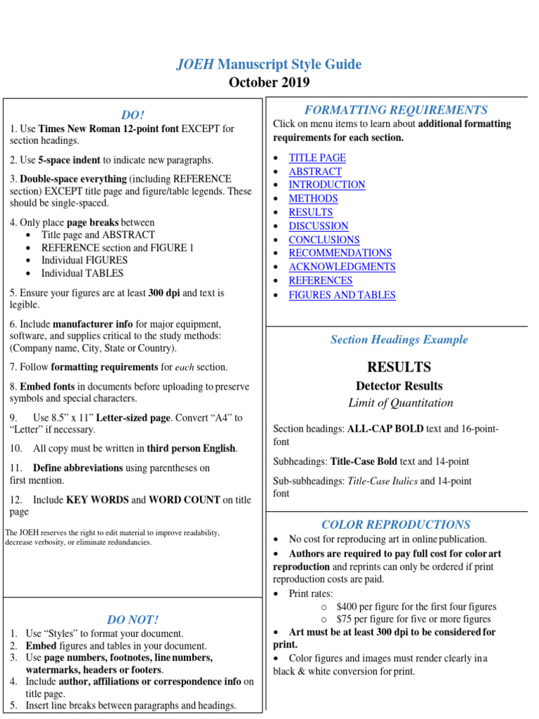 JOEH Manuscript Formatting Guide | PDF | Image Resolution | Citation