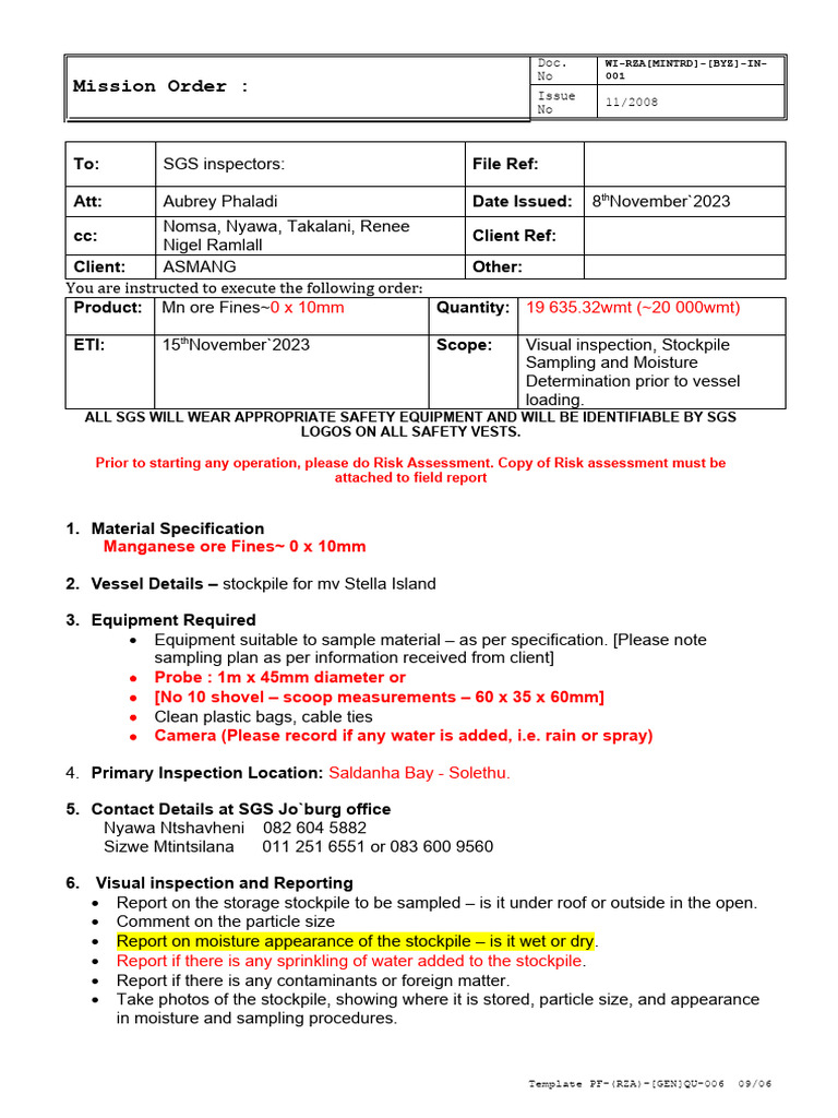 MO - Stockpile Sampling - Moisture Test - 29.220kt - UMK-Fines-Saldanha ...