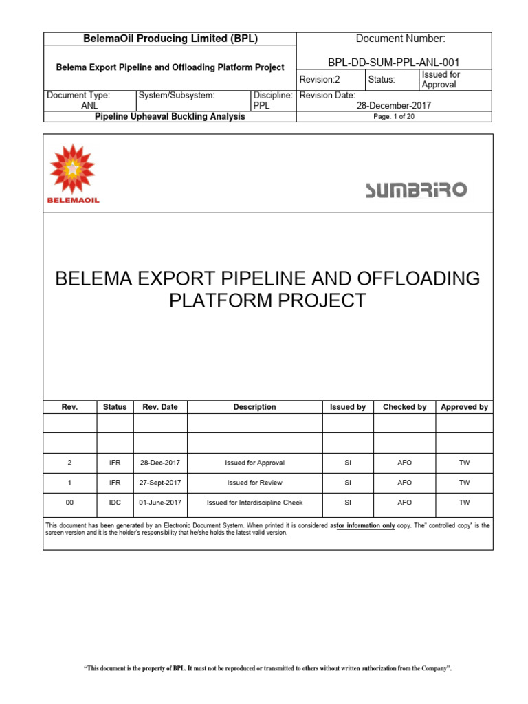 BPL-DD-SUM-PPL-ANL-001 - Pipeline Upheaval Buckling Analysis | PDF ... BPL-DD-SUM-PPL-ANL-001 - Pipeline Upheaval Buckling Analysis | PDF ...