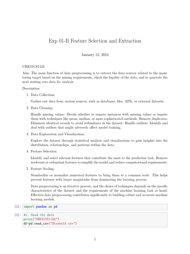 Exp 01-B Feature Selection and Extraction | PDF | Data Analysis | Data