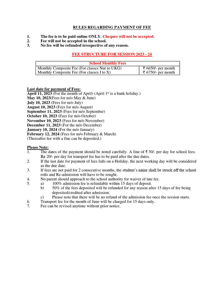 Fee Structure 202324 | PDF