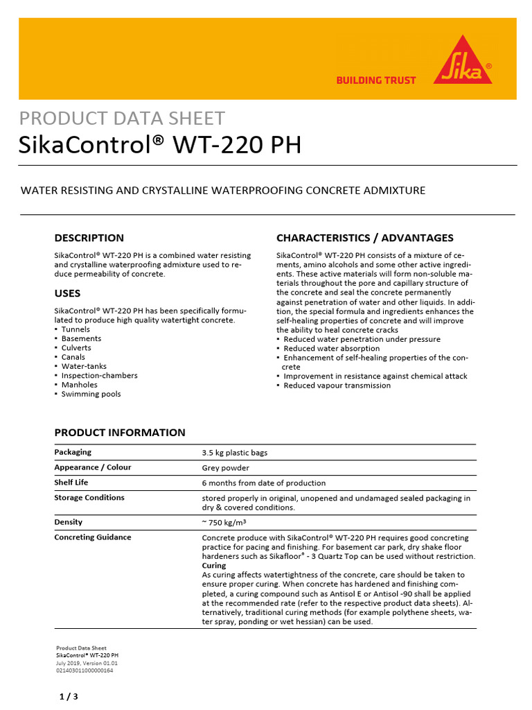 Sikacontrol - wt-220ph CRYSTALLINE | PDF | Concrete | Building Engineering