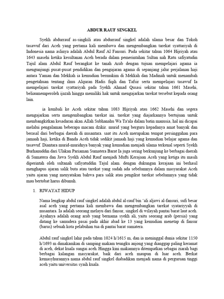 Ulama Tasawuf Aceh: Abdul Rauf Singkel | PDF | Agama & Spiritualitas