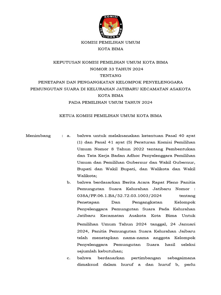 FORMAT KEPUTUSAN PENGANGKATAN KPPS V | PDF