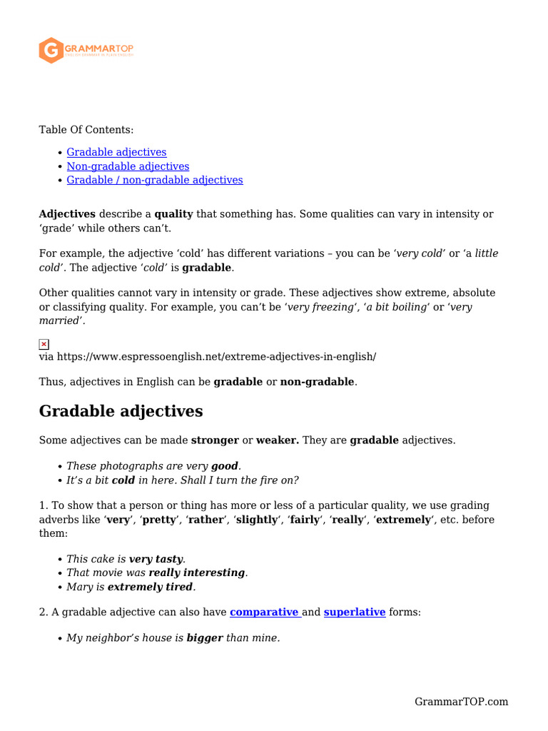 Gradable and Non-Gradable Adjectives | PDF | Adjective | Linguistic ...