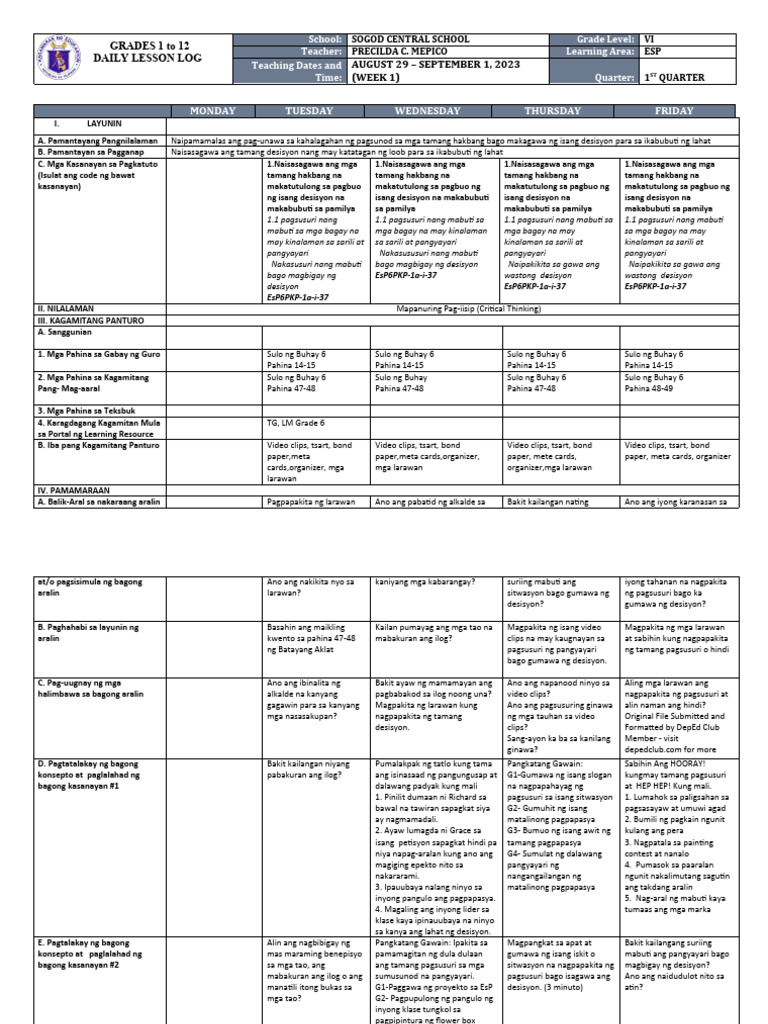 DLL - Esp 6 - Q1 - W1 | PDF