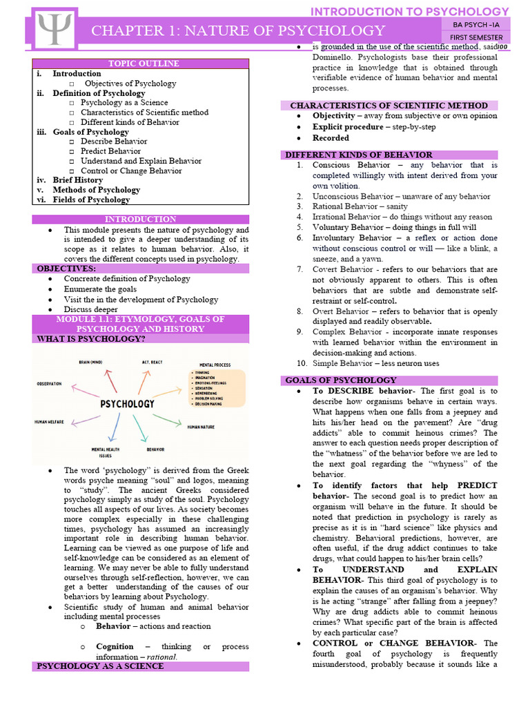 Chapter 1-Nature of Psychology - TRANSCRIPT | PDF | Psychology | Cognition