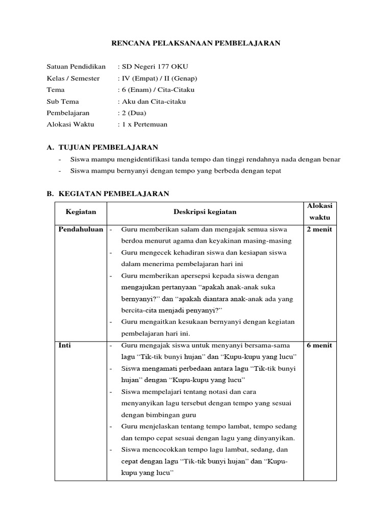 RPP Guru Penggerak Kelas 4 Tema 6 | PDF