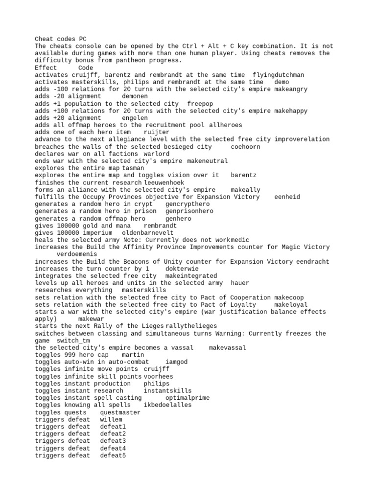 Age of Wonders 4 Cheats | PDF | Game Design | Gaming