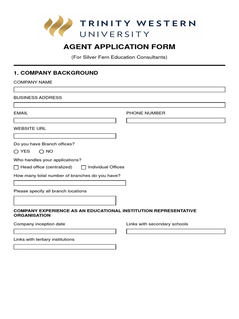 TWU - Agent Application Form Updated Oct 2023-1 | PDF