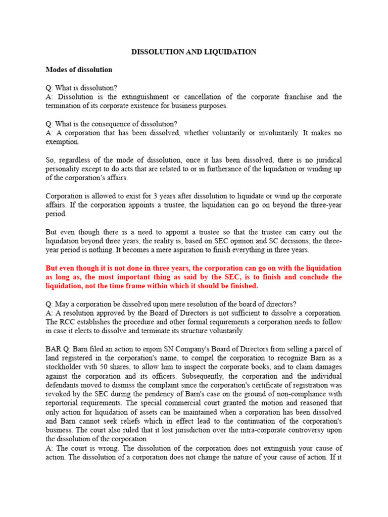 Dissolution and Liquidation, Foreign Corp | PDF | Liquidation ...
