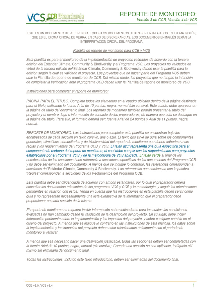 CCB VCS Monitoring Report Template CCBv3.0 - VCSv4-9ES FINAL | PDF | Los bosques | Deforestación