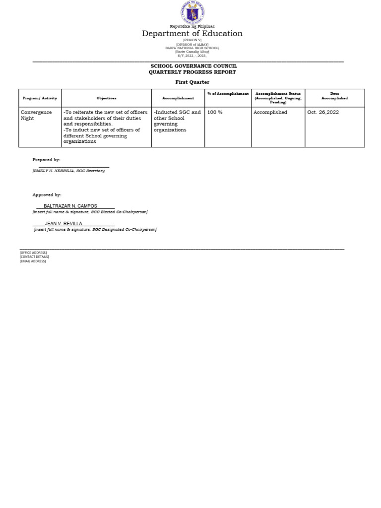 (SGC) Quarterly Progress Report | PDF (SGC) Quarterly Progress Report | PDF