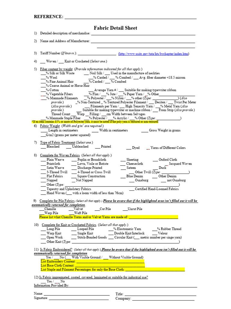 Fabric Detail Sheet | PDF | Textiles | Crafts