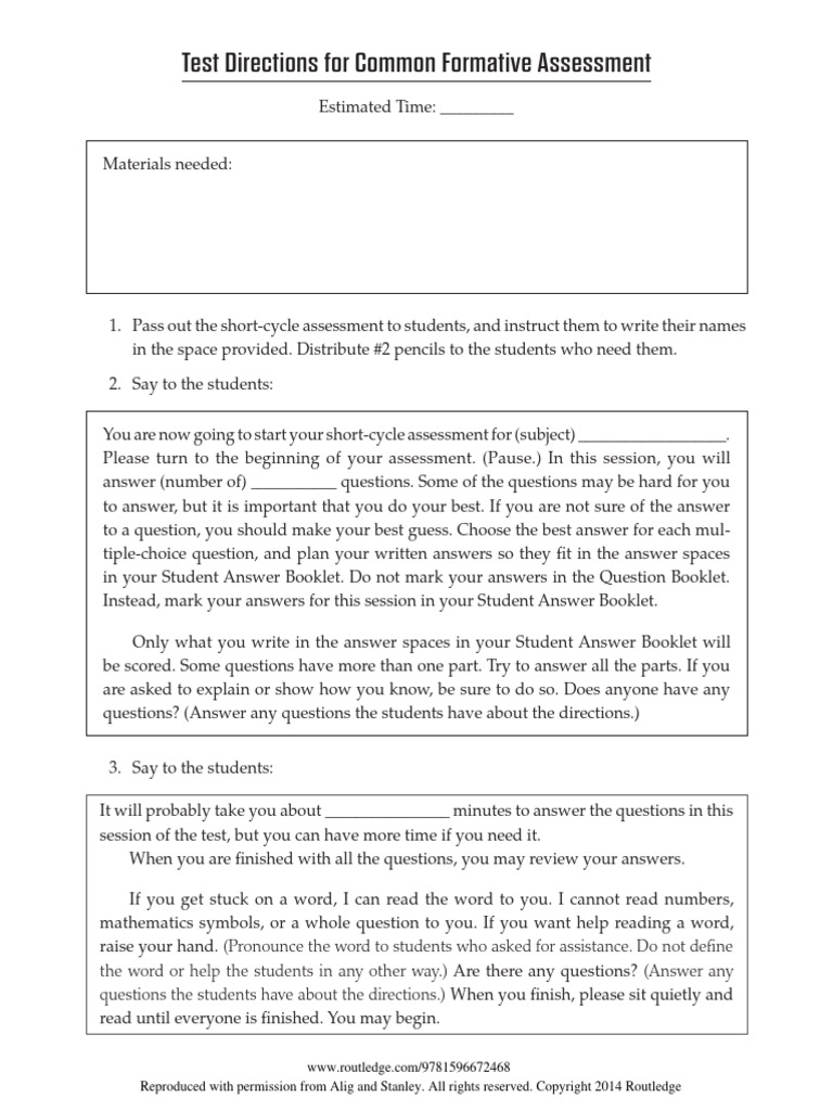 Test Directions For Common Formative Assessment | PDF | Question ...