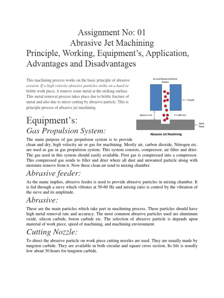 Assignment No 01 Abrasive Jet Machine Pdf Abrasive Gases 