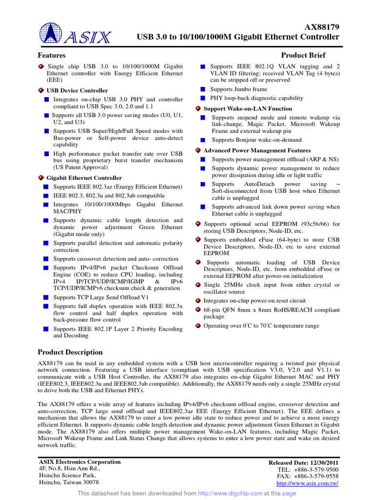 Ax88179.pdf USB TO LAN | PDF | Usb | Ethernet