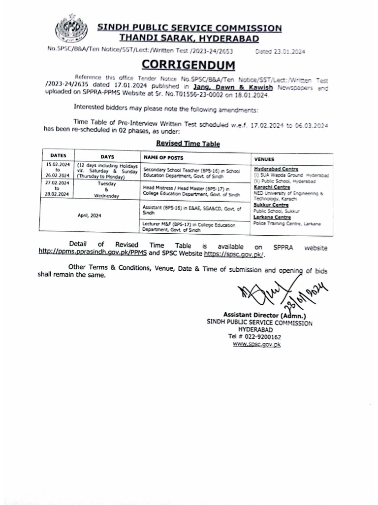 Corrigendum&Revised Time Table SST | PDF