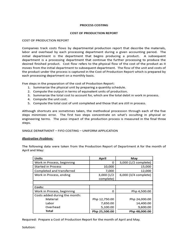 Cost of Production Report | PDF | Cost | Equations