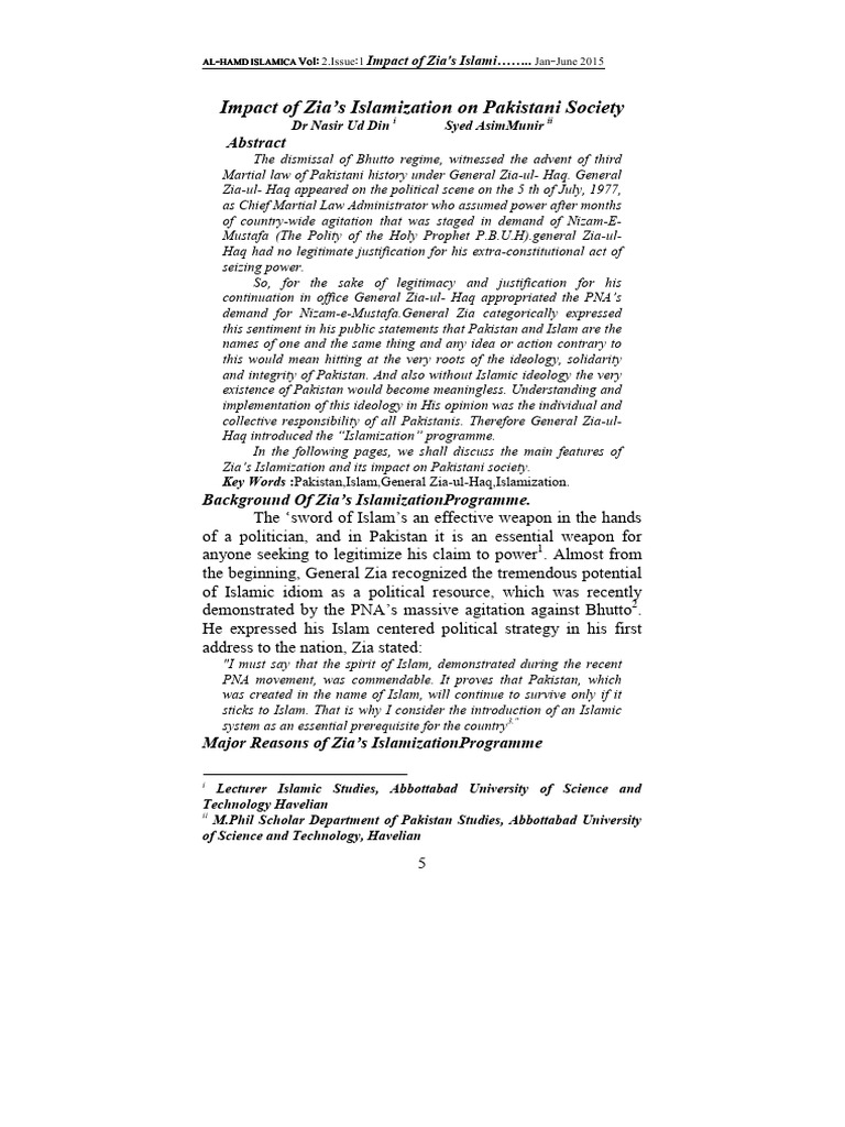 Impact of Zia's Islamization On Pakistani Society v2 Issue1 j1 | PDF ...