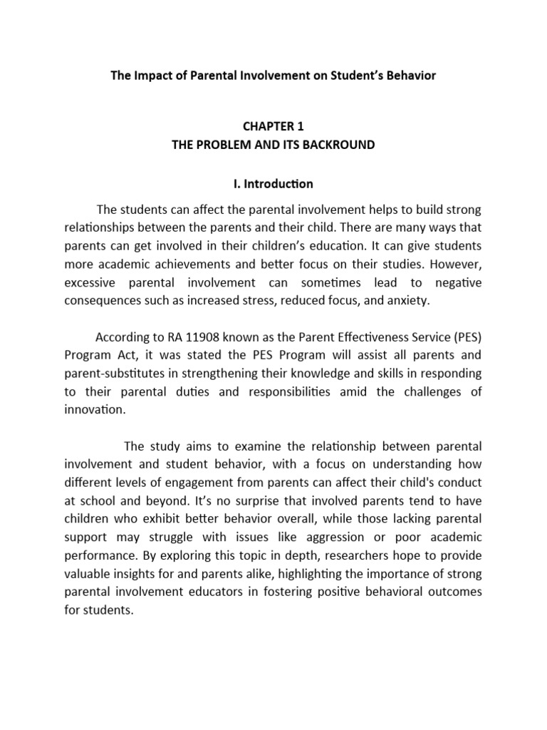 Chapter 1 - The Impact of Parental Involvement On Student | PDF ...