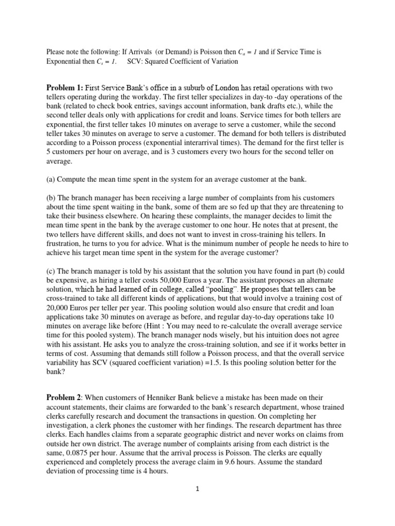 Practice Problems Queing Problems | PDF | Banks | Poisson Distribution