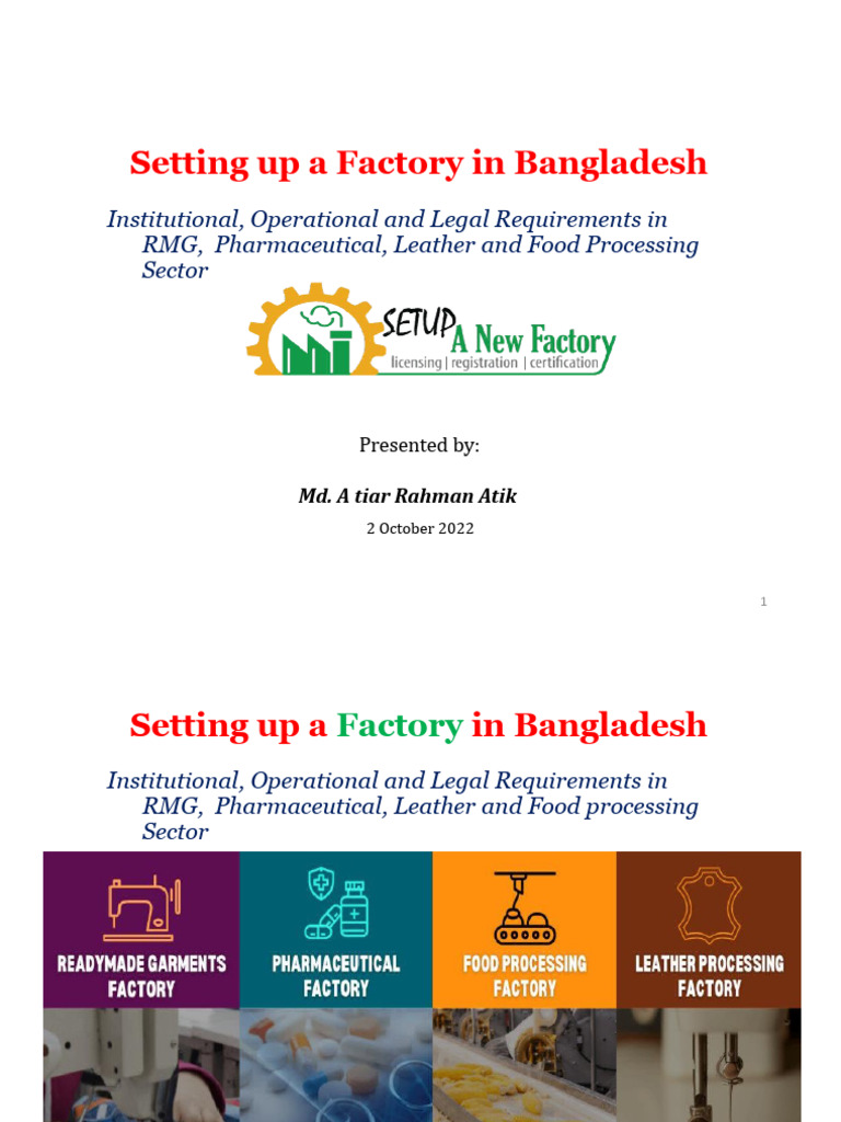 Presentation On Setting Up A Factory in Bangladesh | PDF | Safety | Audit