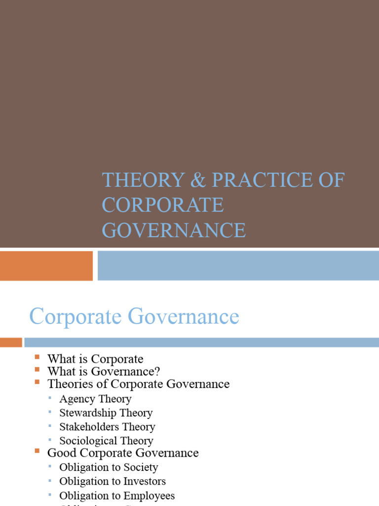 Theory & Practice of Corporate Governance | PDF | Corporate Governance ...